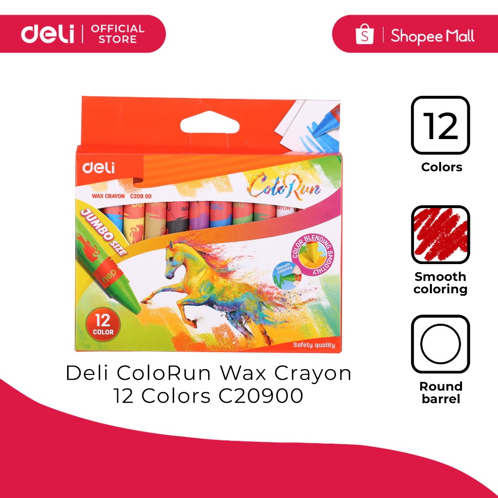 Deli C20900 ColoRun Wax crayon 12 Colors | Shopee Philippines