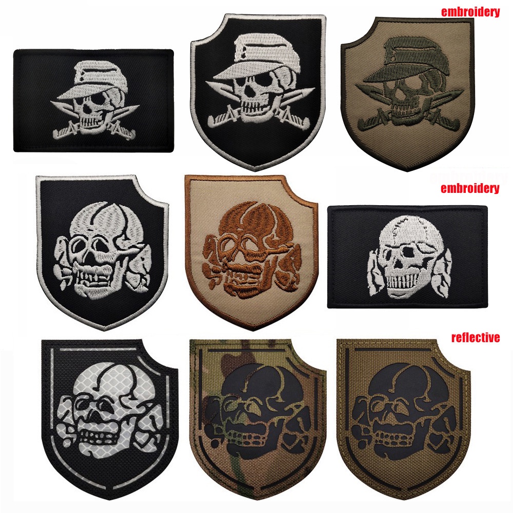 Ready Stock 3D Embroidered Velcro Armband Skull Badge IR Reflective ...