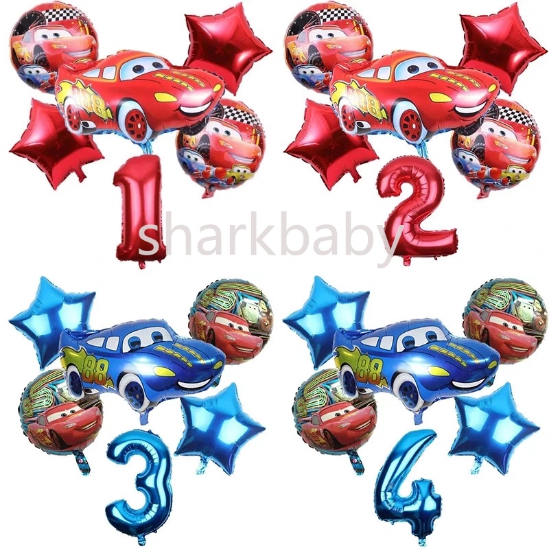 6pcs/Cars Lightning McQueen Numbered Balloon Set Cartoon Disney Cars ...