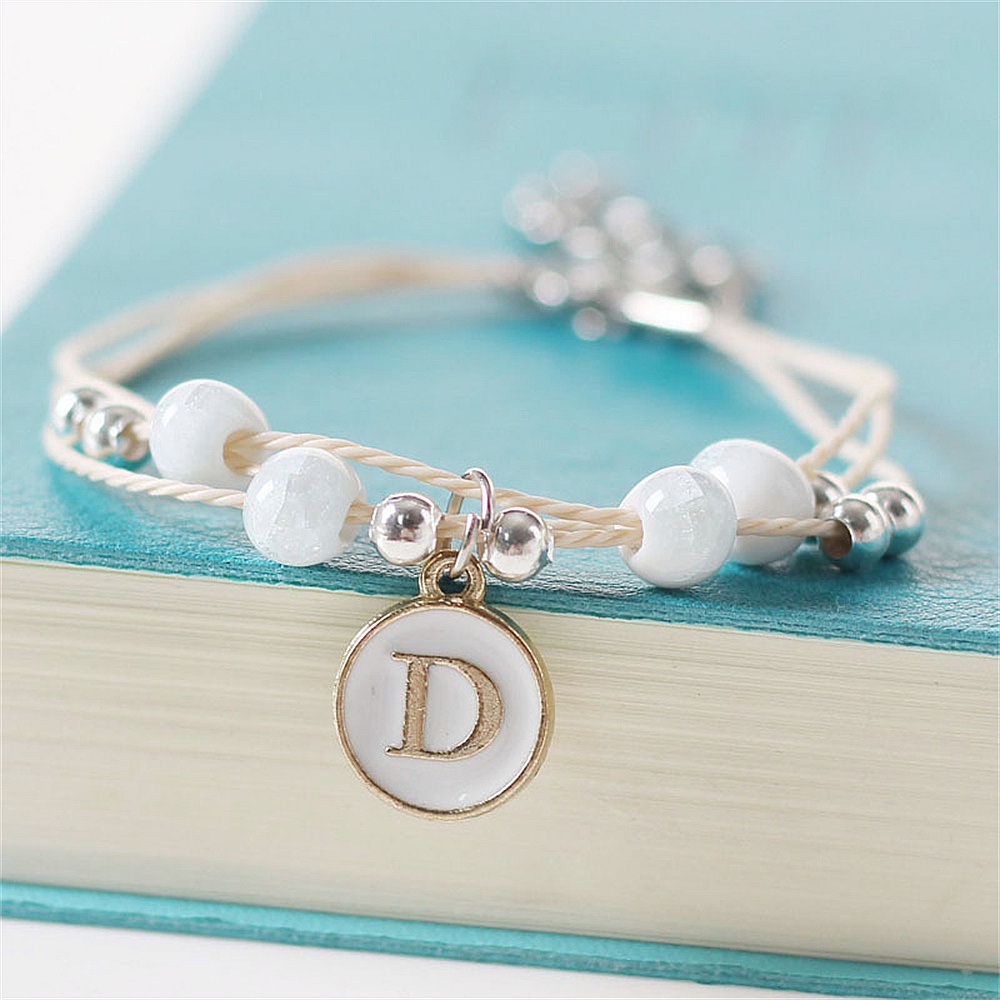 Simple 26 Letter Alloy Pendant Bracelet Handmade Ceramic Beads Initials ...