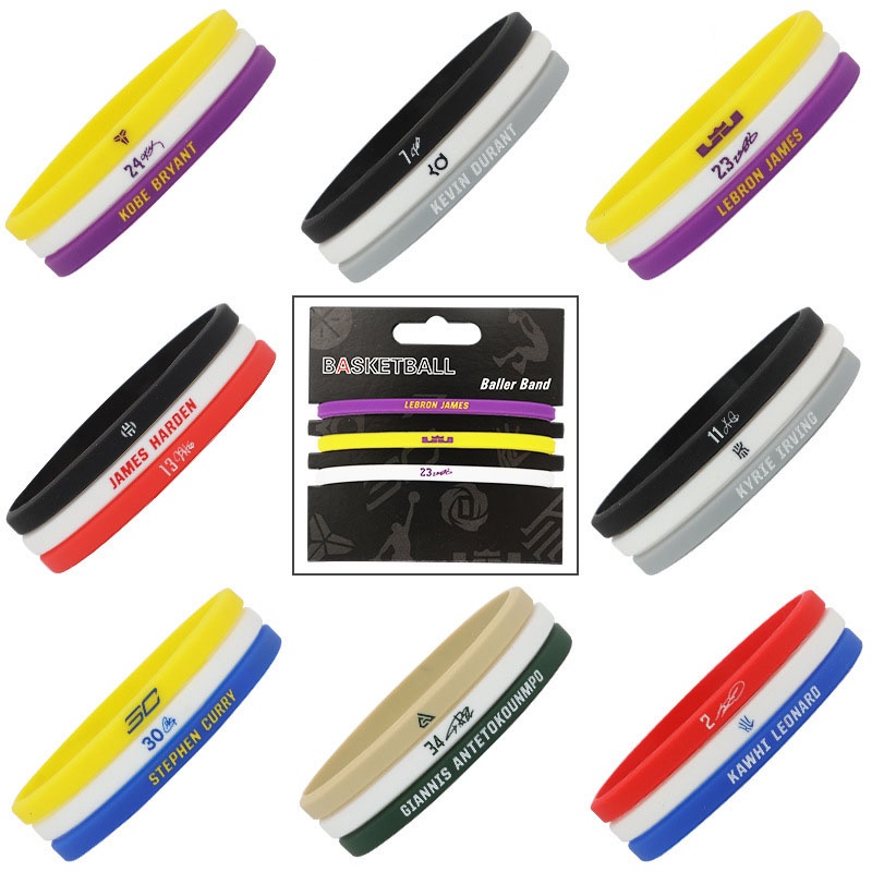3Pcs NBA Basketball Star Bracelet Fashion Silicone Sports Wristband ...