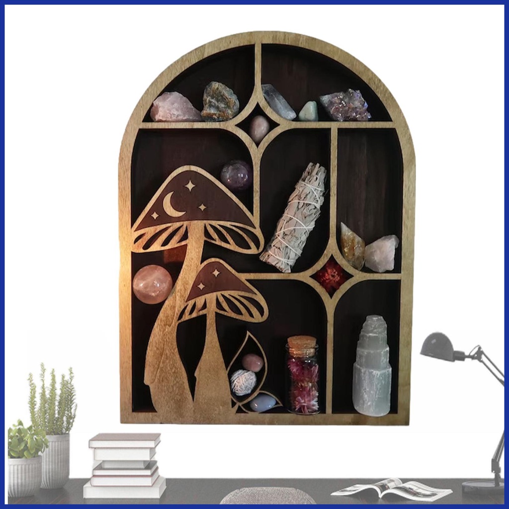 Moon Crystal Shelf Creative Mushroom Moon Shelf For Crystals Wall