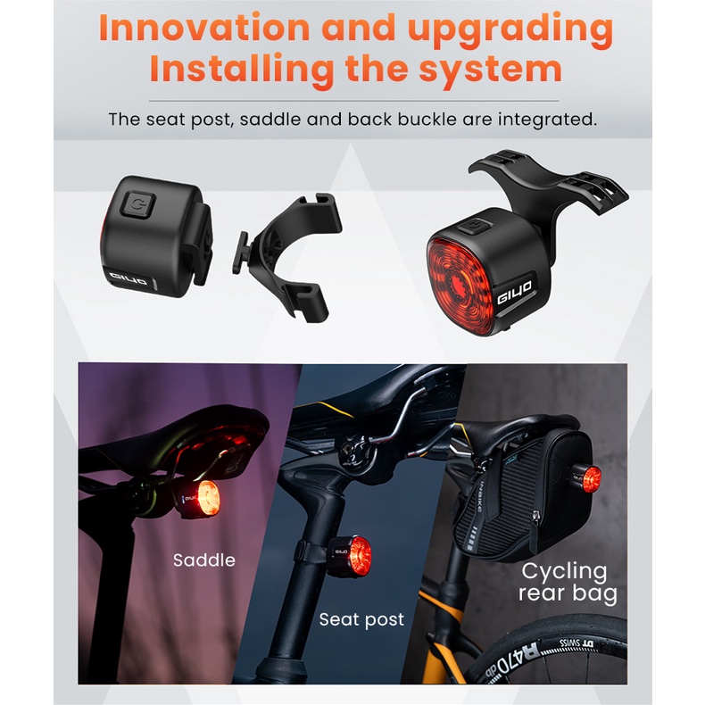 Giyo Smart Bicycle Rear Light Auto On/Off Stop Signal Brake Road Bike ...