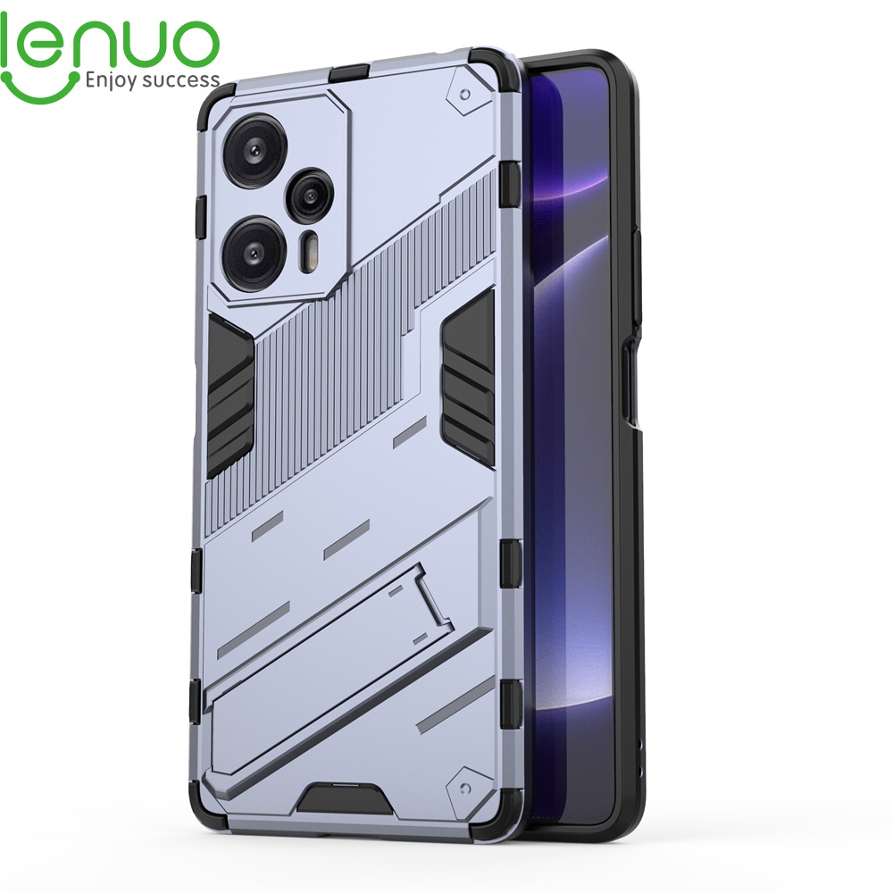 LENUO Punk Armor Phone Case For Xiaomi Poco F5 Pro Casing Folding Hidden Stand Shockproof All ...