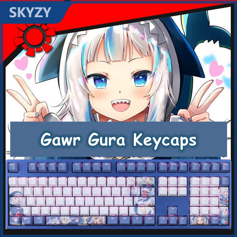 Gawr Gura Keycaps Cherry Profile Anime PBT Dye Sub Mechanical Keyboard ...