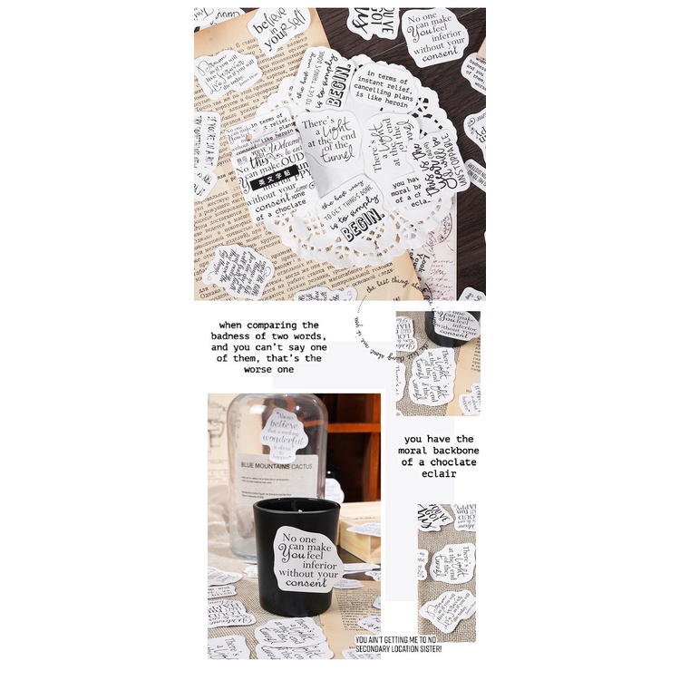 46 Pcs Cute Boxed Scrapbook Stickers English Sentences Self Adhesive ...