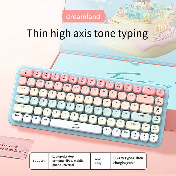 UGREEN Fun+Wireless Bluetooth Mechanical Keyboard Girl Office Cute Low ...