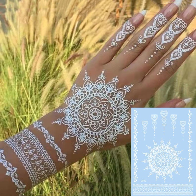[Ready Stock] White Henna Hand Tattoo Stickers Waterproof Temporary ...