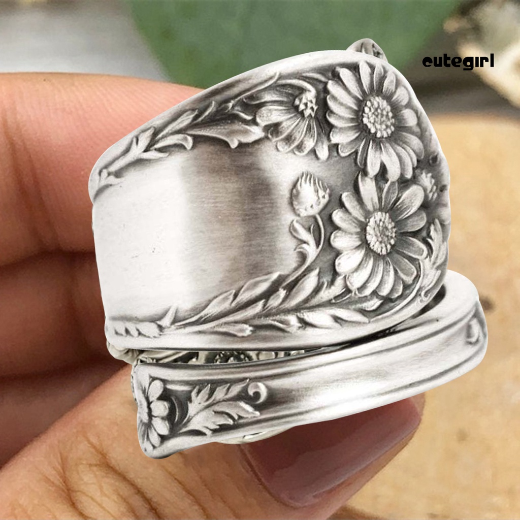 HaP_ Sunflower Spoon Adjustable Ring Boho Vintage Finger Open Ring ...