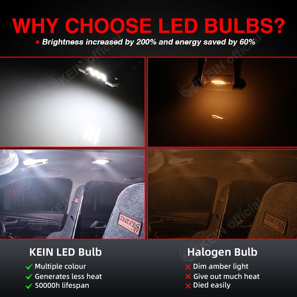 KEIN 2PCS High Quality T10 Led W5W 3014 Festoon LED Car Interior Panel Light 31mm 36mm 39mm 41mm ...