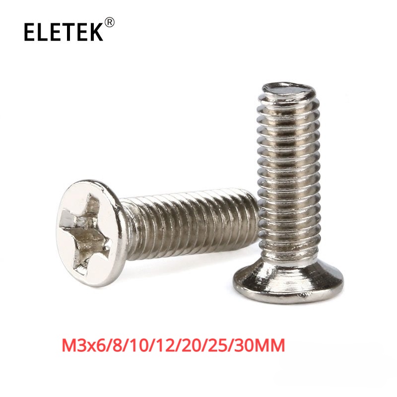20Pcs M3 Stainless Steel Flat Head Cross Countersunk Head Screw M3x6/8 ...