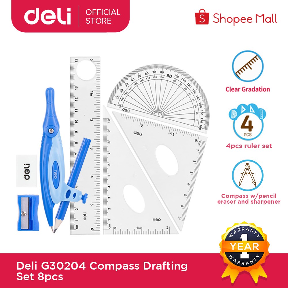 Deli G30204 Compass Drafting Set 8pcs | Shopee Philippines