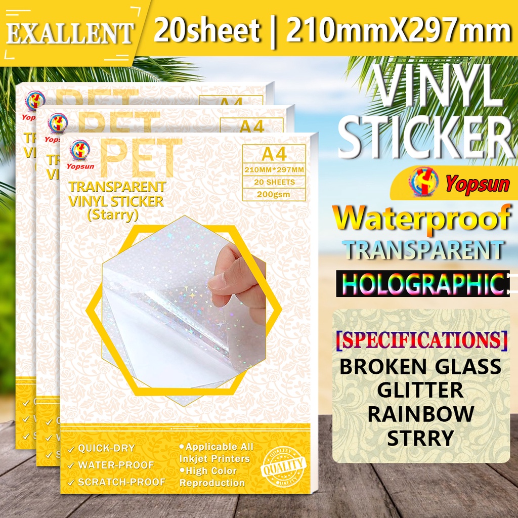 Yopsun Transparent Holographic Inkjet Vinyl Sticker Waterproof A4 ...