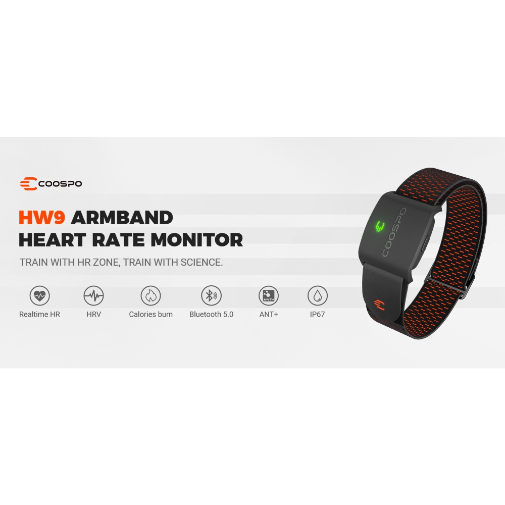 COOSPO HW9 Armband Heart Rate Monitor with HR Zones/Calories HRM Sensor ...