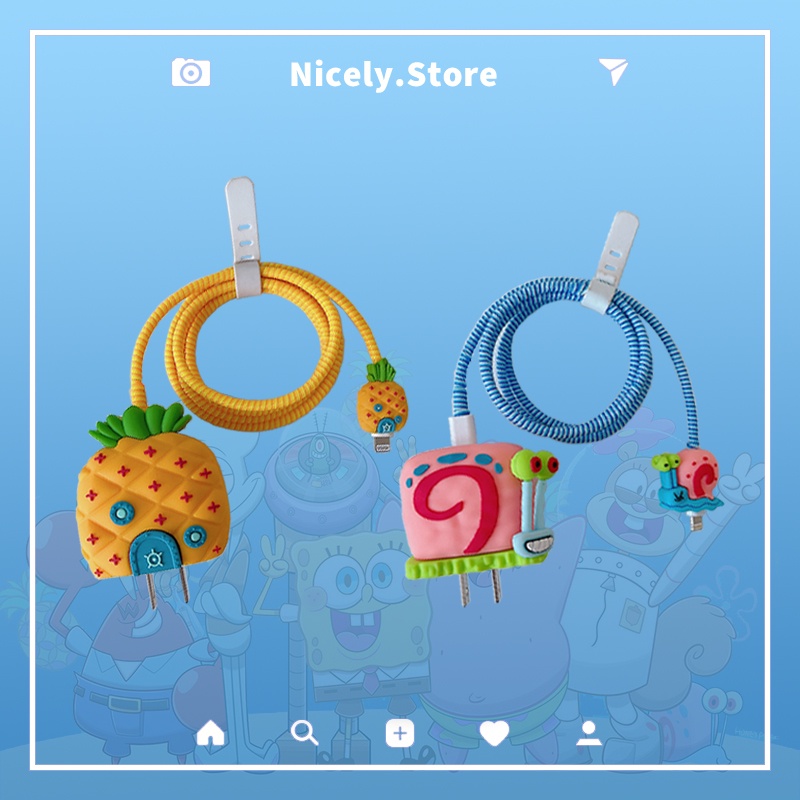 Cartoon SpongeBob Gary the Snail Pineapple Data Cable Sleeve Set ...