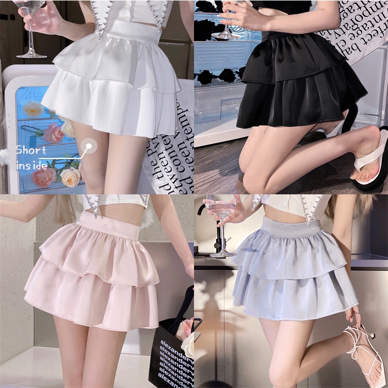 ROMMERS High Waist Pleated Cake Skirt Double Layer Ruffled Skirt ...
