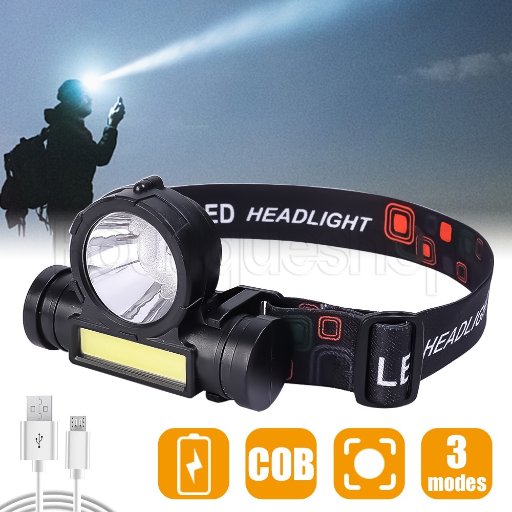 3 Working Mode Mini COB Ultra Bright Head Lamp Night Running Safety ...