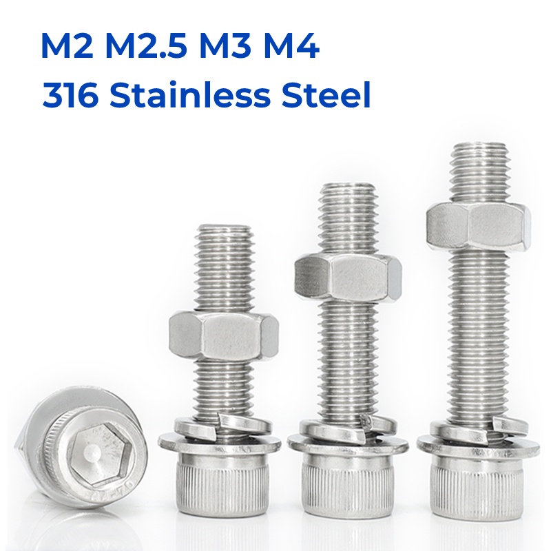 M2 M2.5 M3 M4 316 Stainless Steel Socket Cap Hex Hexagon Bolt Nut Set Accessories Gasket Spring ...