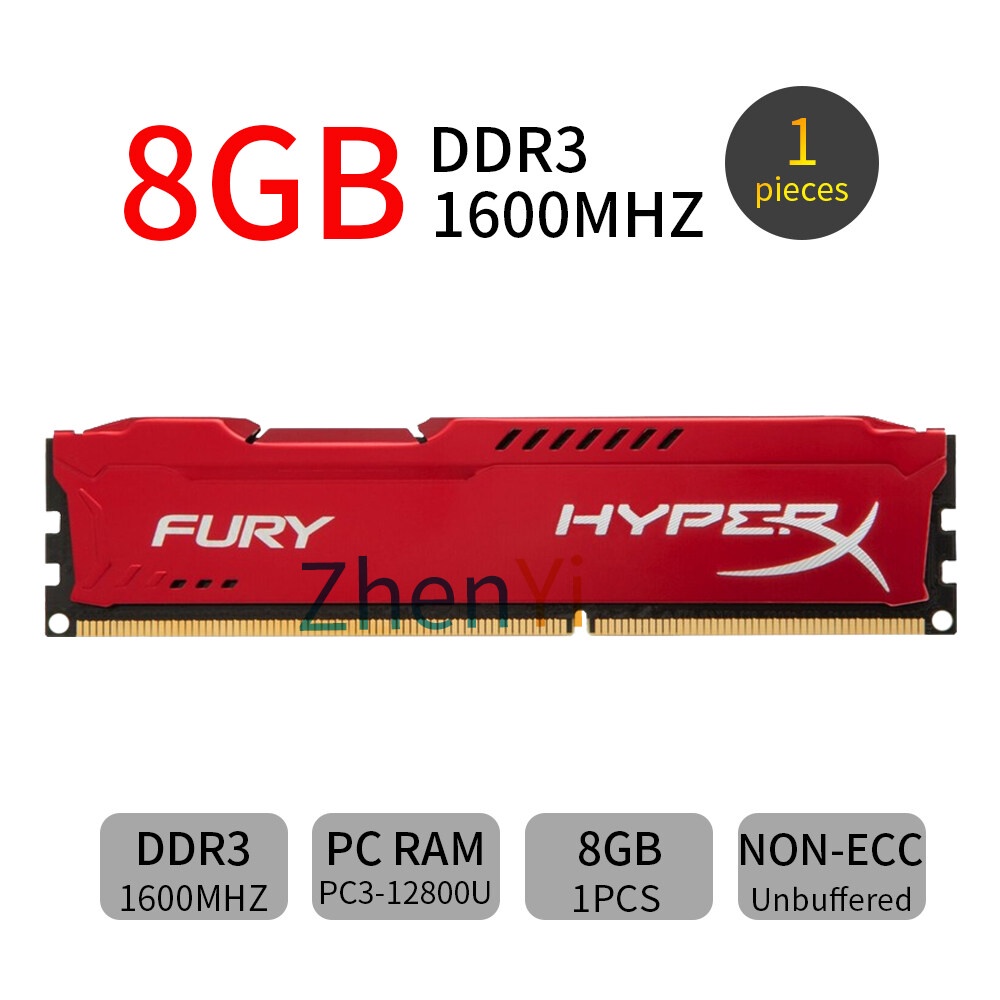 HyperX FURY 8GB PC3-12800U DDR3 1600MHz DIMM Desktop PC Memory RAM Red ...