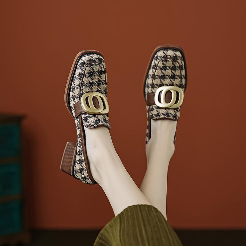 SAB british plaid loafers for women - genuine leather chunky heel shoes ...