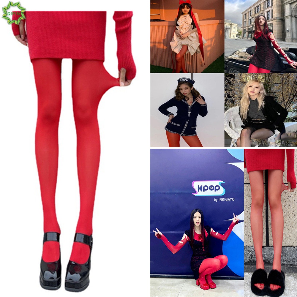 Cod Qipin Jisoo Same Red Pantyhose Women 50D Opaque Footed Tights ...