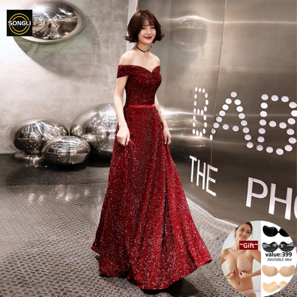 Off Shoulder Red Evening Dress Long Wedding Modern Celebrity Birthday ...