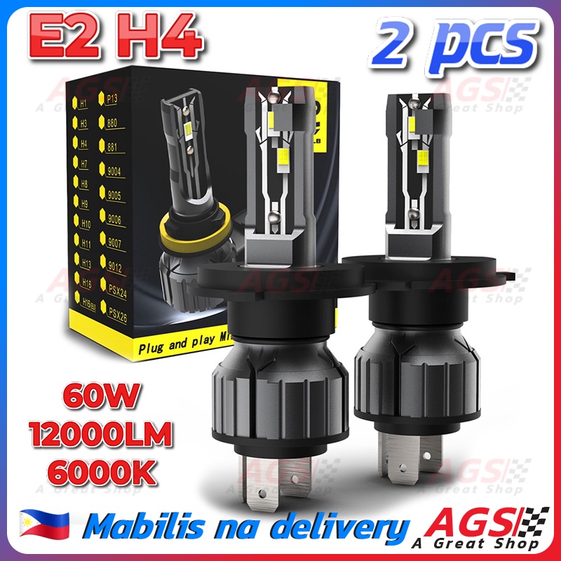 2pcs E2 H4 Headlight 60W 12000LM 6000K White Bright LED Headlight Fog ...