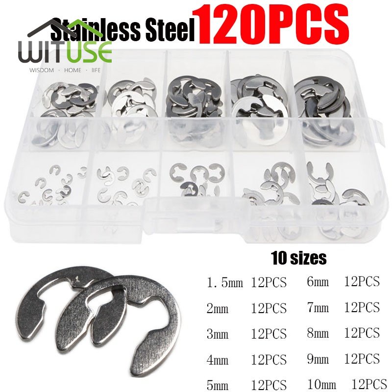 120PCS 1.5/2/3/4/5/6/7/8/9/10mm 304 Stainless Steel Retaining Circlip ...