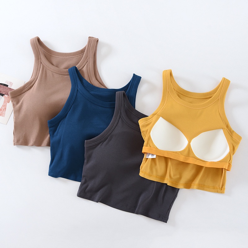 2 In 1 Women's crop bra Top Tank with Built-in Padded Bra Cups | Shopee ...