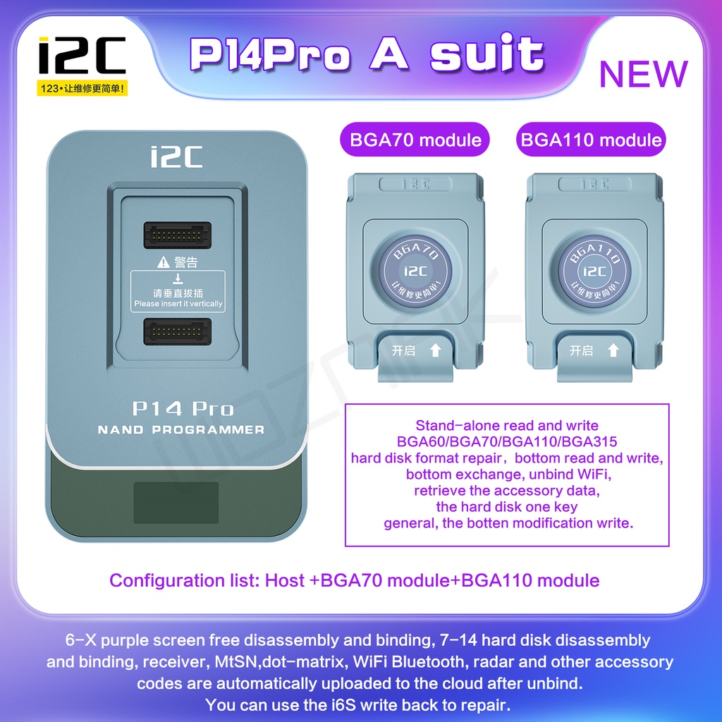 I2C P14PRO Box BGA110/BGA70 PCIE NAND Programmer for iPhone 4-13 promax ...