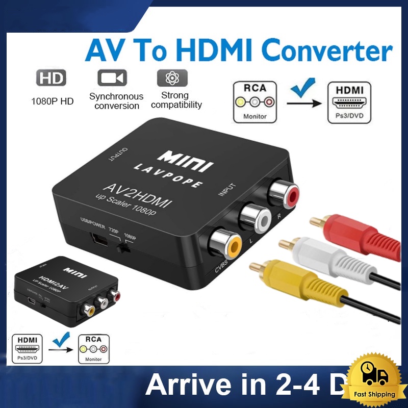 RCA/AV TO HDMI 1080P Video Converter AV2HDMI Adapter RCA AV/CVSB L/R To ...