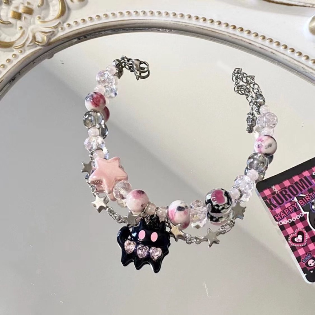 Funny Little Cat Beaded Imitation Crystal Bracelet Natural Stone Small ...