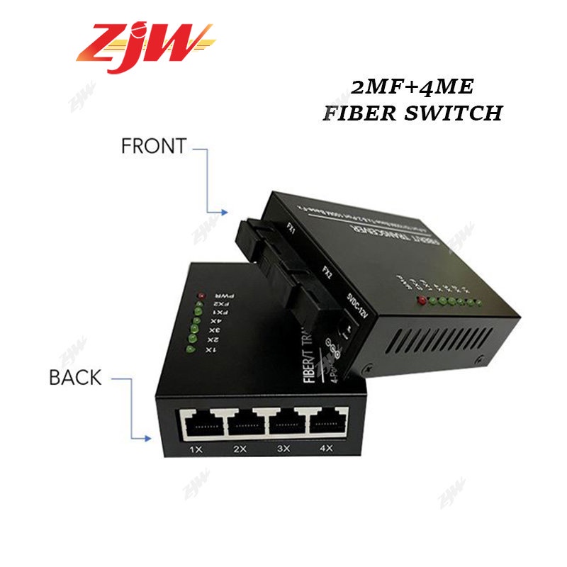 ZJW 10/100M Media Converter 2 SC Port 2 / 4 RJ45 Port Transceiver Fiber ...