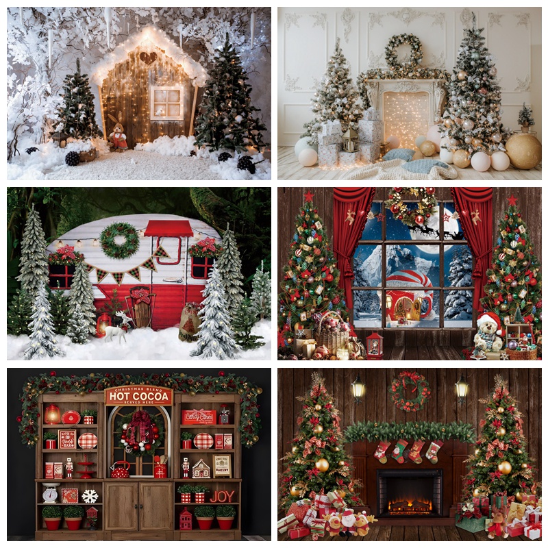 2023 Christmas Backdrops Photography Tree Gifts Fireplace Family Party ...