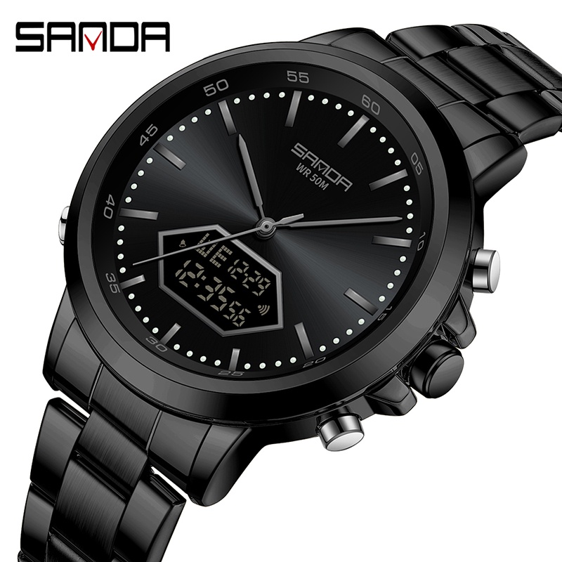 SANDA Waterproof Round Men's Fashion Quartz Watch Stainless Steel Strap ...