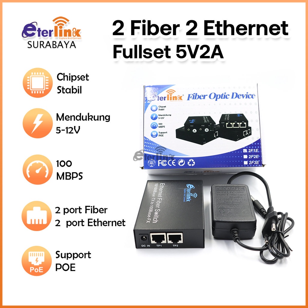 Media Converter 2 Fiber 2 Ethernet Etherlink Fullset 100MBPS Support POE | Shopee Philippines