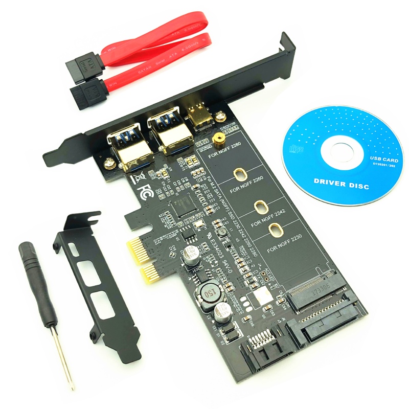 USB 3.0 PCI Express Riser Card Dual Port USB3.0 1 Port USB 3.1 Type-C M.2 NGFF Adapter M2 SATA ...