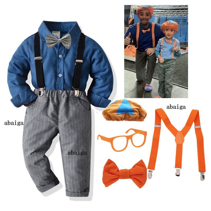 Blippi Costume for Kids Boy Long Sleeve Shirt Bow Suspenders Pants Set ...