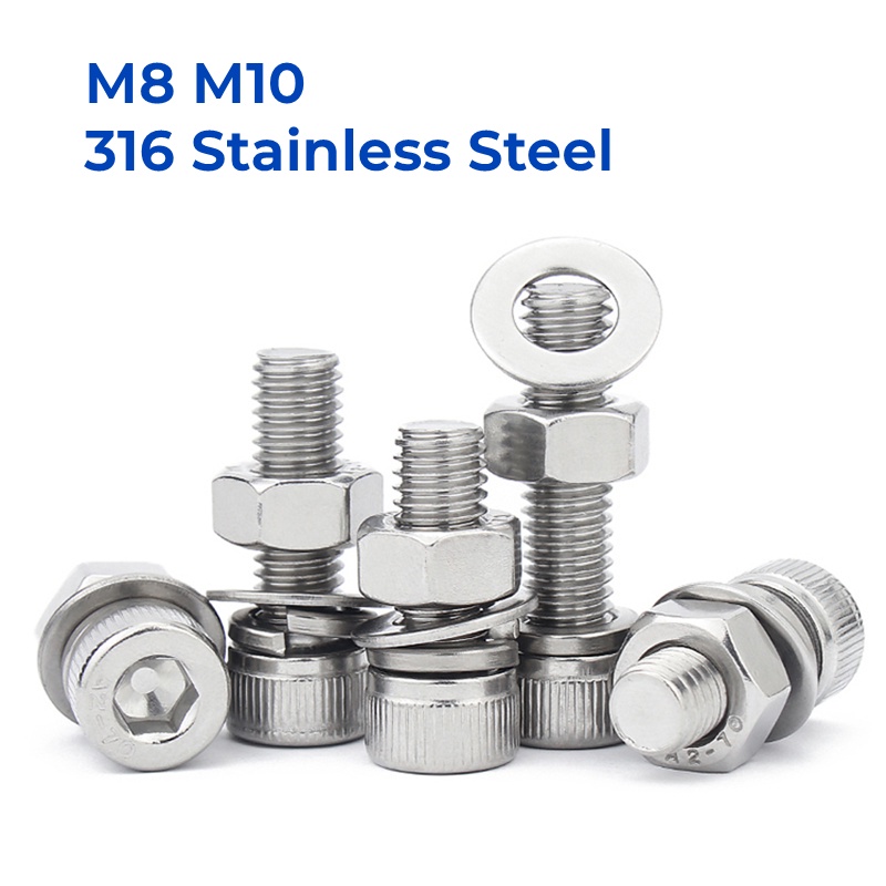 M8 M10 316 Stainless Steel Socket Cap Hex Hexagon Bolt Nut Set ...