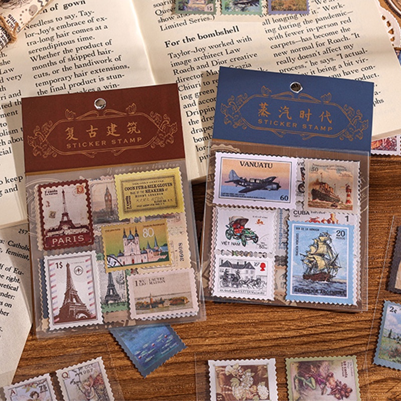 4 Sheets Literary Stamp Series Stickers Envelope Deco DIY Stamp Decals ...