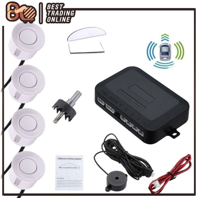 White Car Reverse Alarm Buzzer Radar System System Kits with 4 Sensor ...