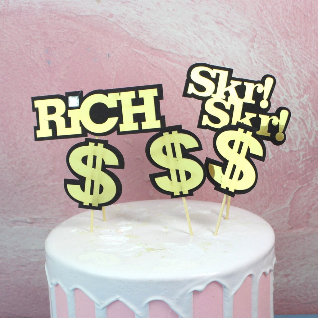 15PCS Dollar Symbol Cake Topper Gold Birthday Cake Decoration Toppers ...