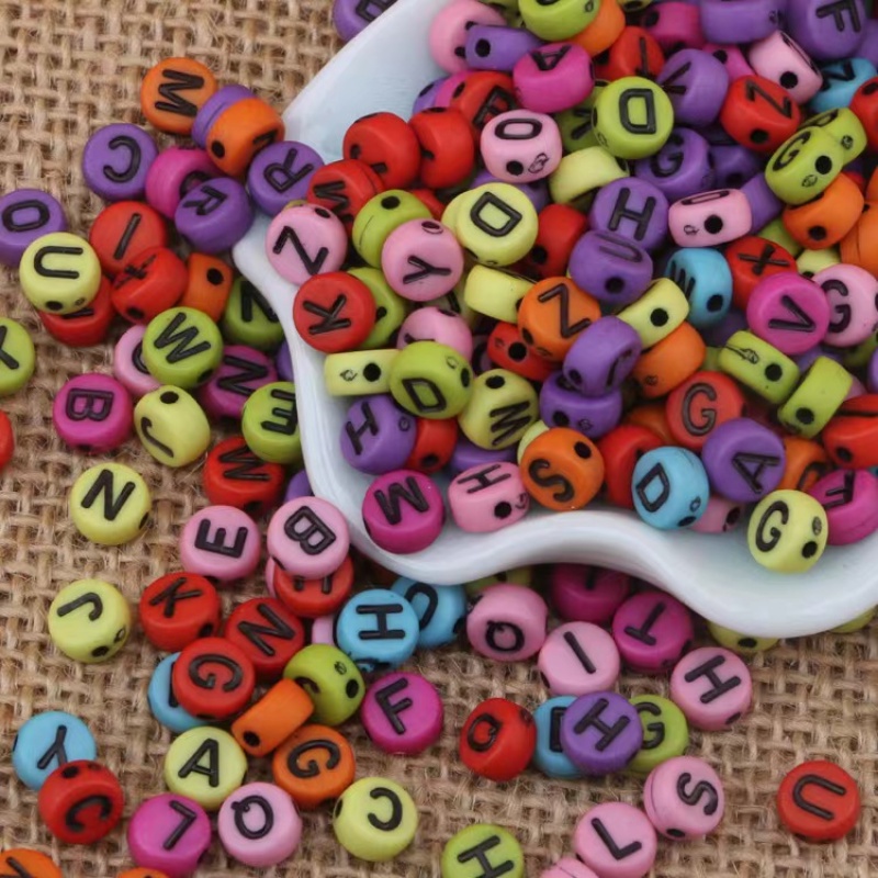 100pcs 7mm Colorful Acrylic Letter Beads Loose Spacer Alphabet Beads ...