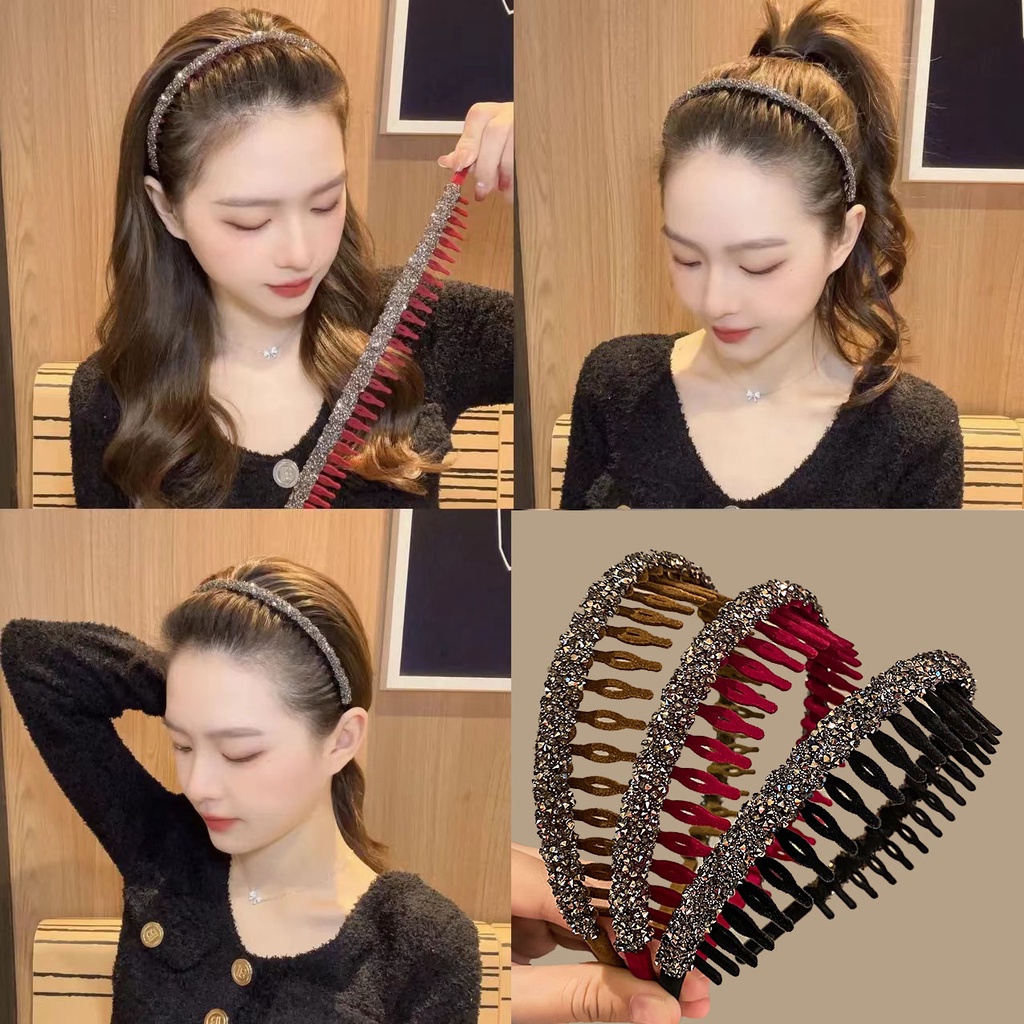 Velvet Rhinestone Toothed Headband Women Hair Band Hoop | Shopee ...