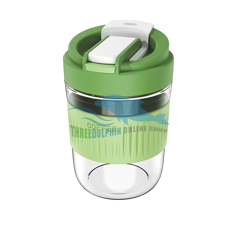 TH 400/550ML Glass Travel Coffee Mug Reusable Coffee Cup with Lid and Straw Portable To Go Iced ...