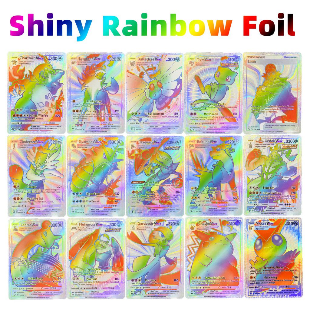 Pokemon card gold foil shiny rainbow Vmax GX card Charizard Pikachu ...
