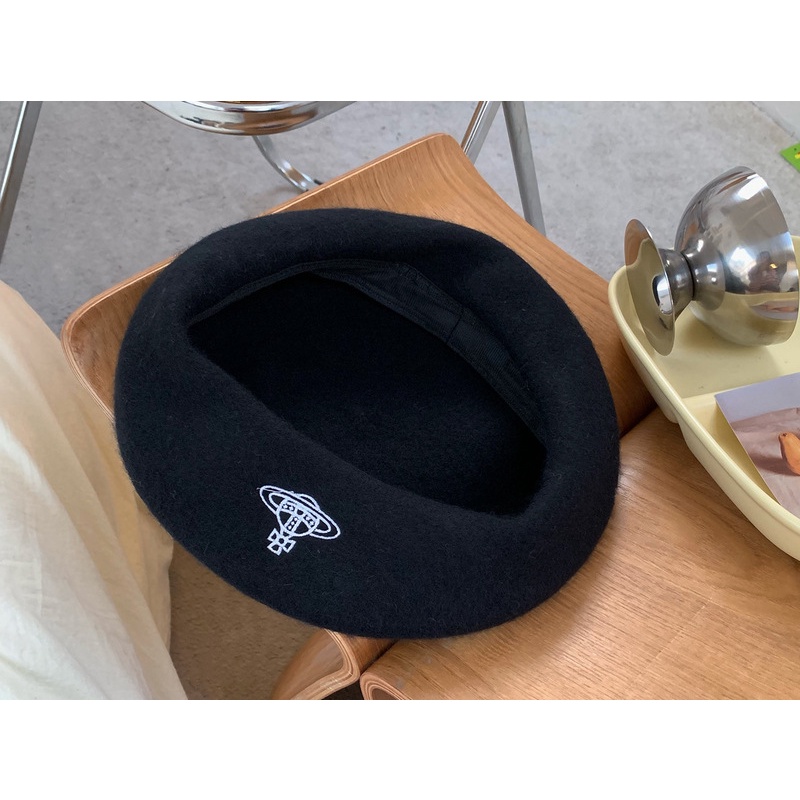 Vivienne Westwood Saturn Hat Autumn and Winter Wool Beret Female Black ...