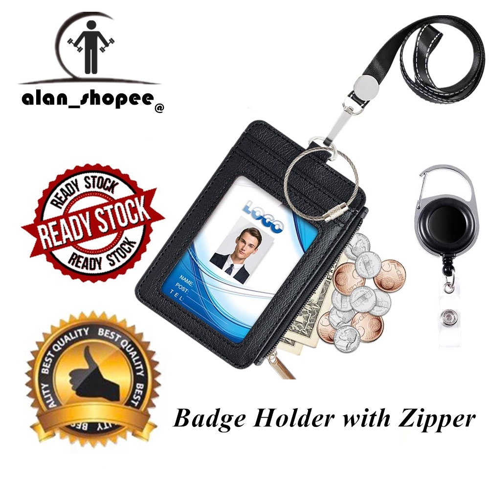 Badge Holder with Zipper, Life-Mate PU Leather ID Badge Card Holder ...