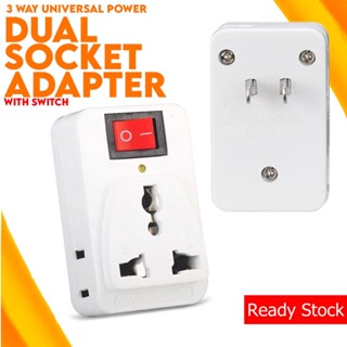 3-way Universal Power Plug Dual Socket Adapter with Switch Travel ...