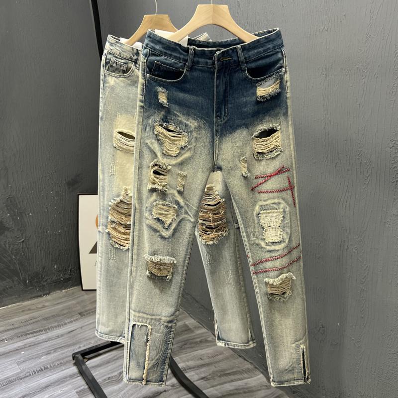 European American High Street Ripped Jeans Men's ins Street Wear Pants ...